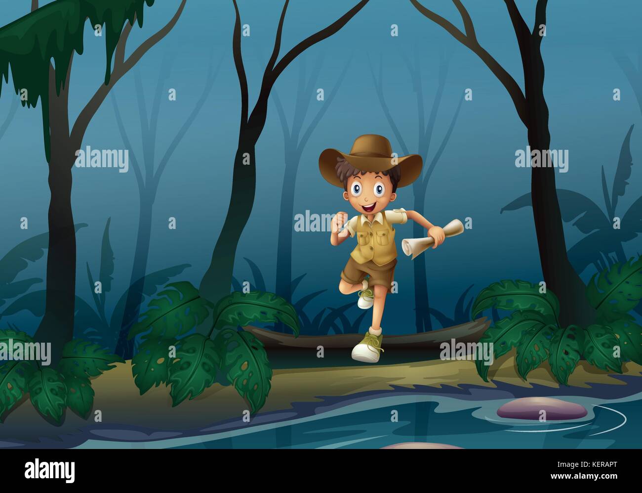 Illustration of an adventurer in the forest Stock Vector Image & Art ...