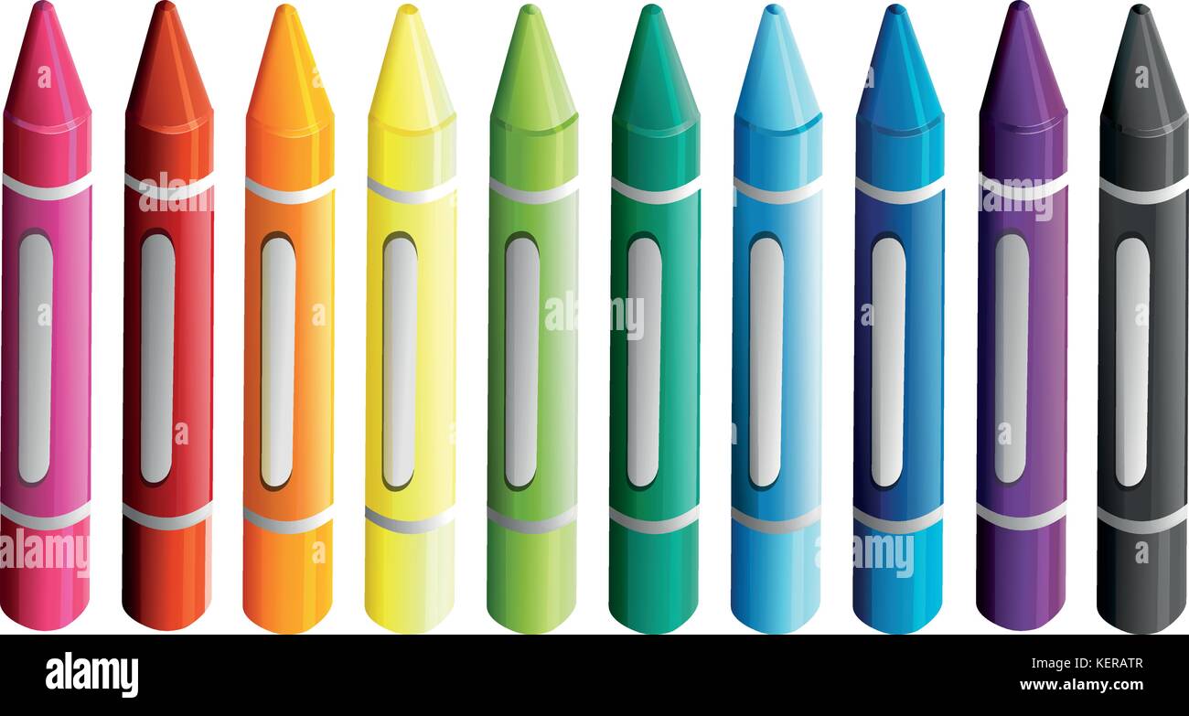 Illustration of a set of colorful crayons on a white background Stock ...