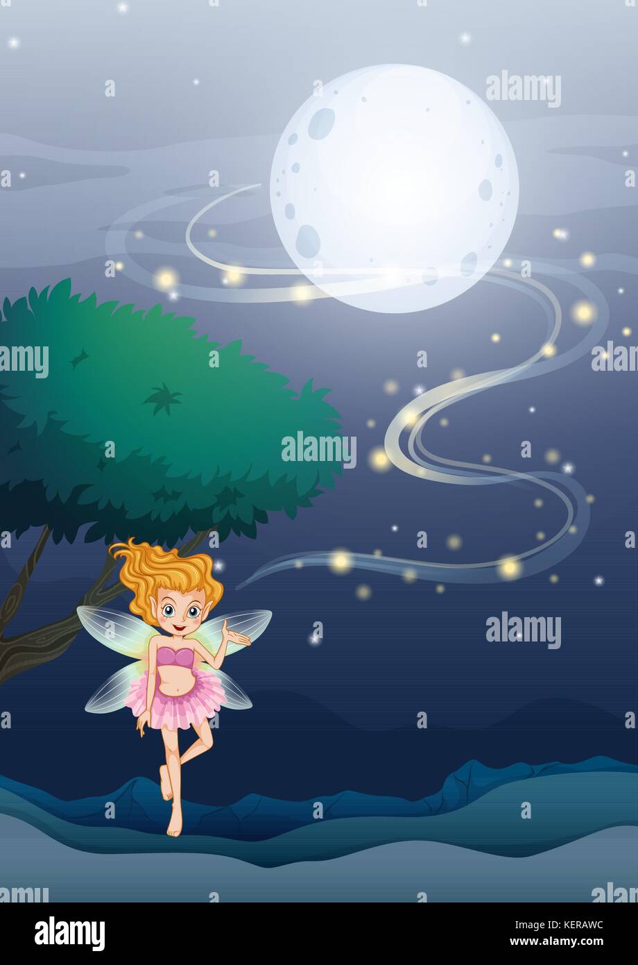 Illustration of a night angel floating in the middle of the night Stock ...