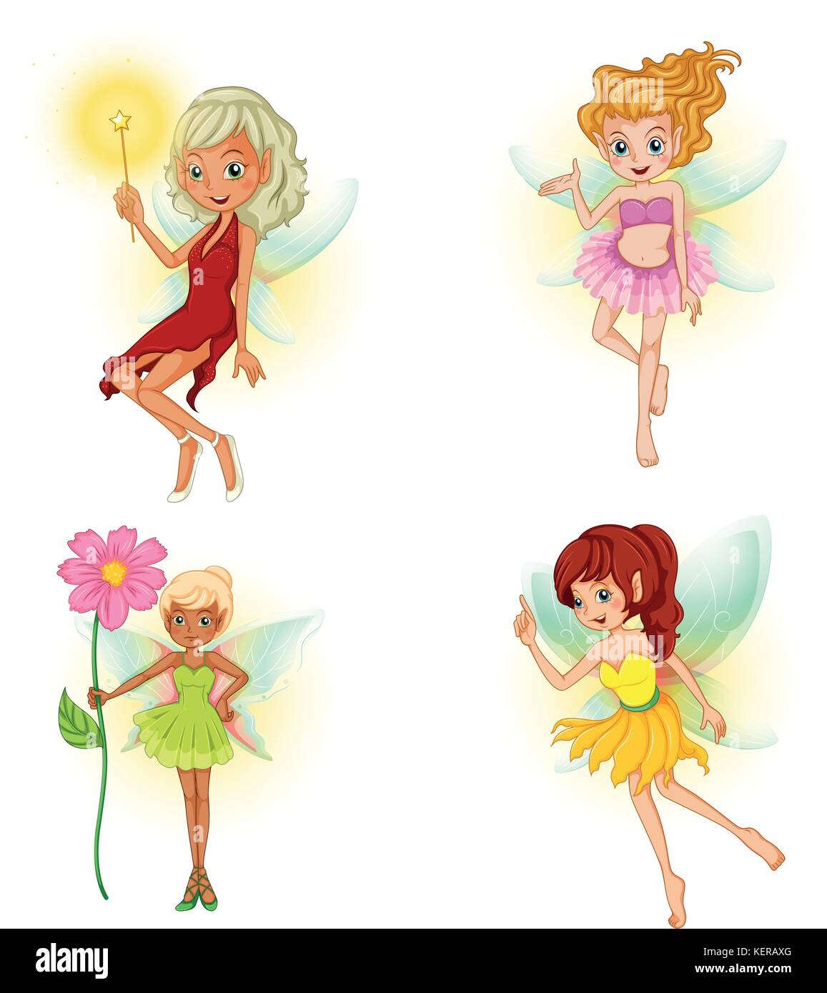 Illustration of the four beautiful fairies on a white background Stock ...