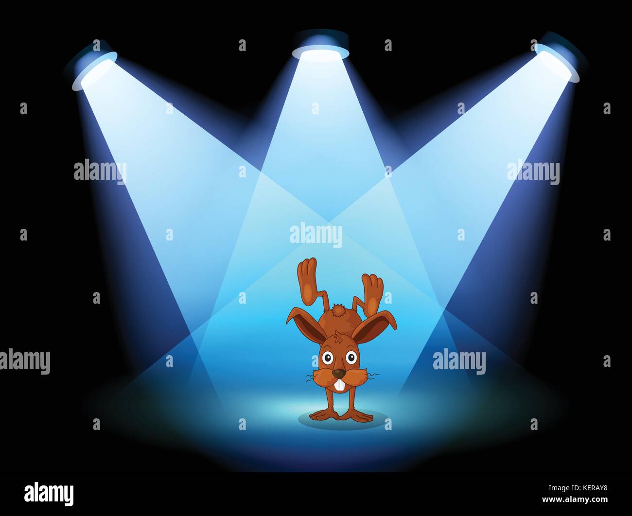 Illustration of a bunny performing on a stage under the spotlights ...