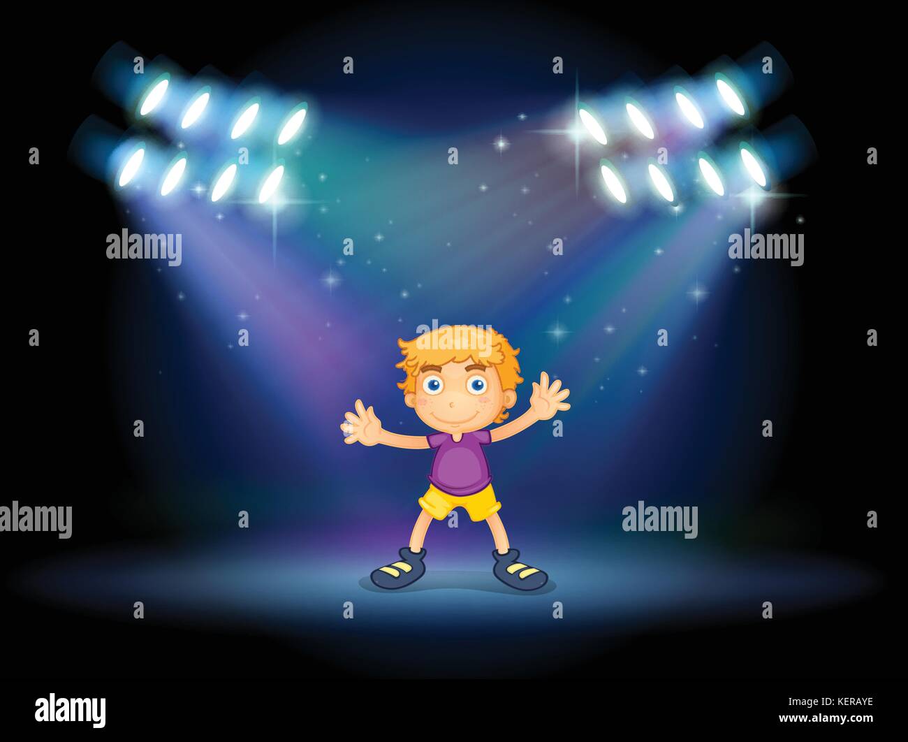 Illustration of a cute little boy dancing in the middle of the stage ...