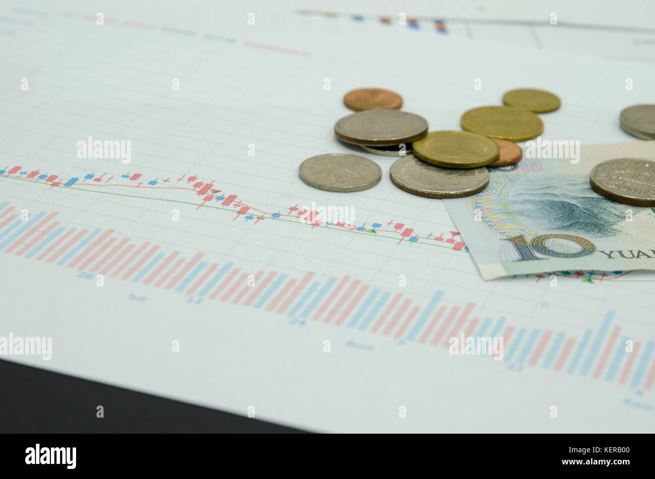 financial chart and coins on paper Stock Photo - Alamy