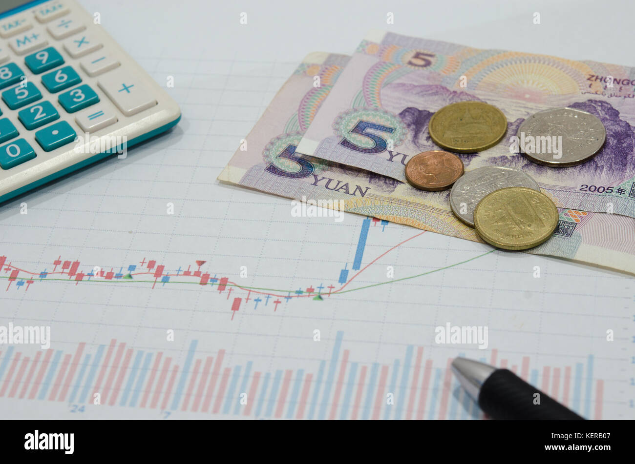 financial chart and coins on paper Stock Photo - Alamy