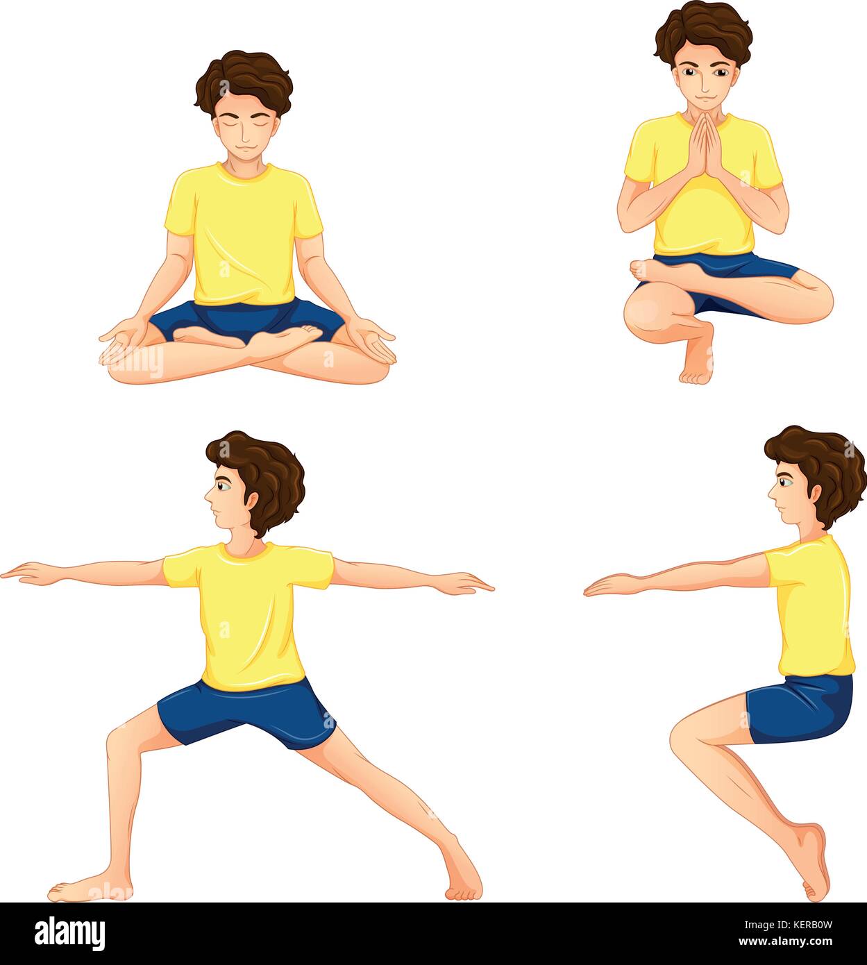 Illustration of a man performing the different yoga positions on a ...