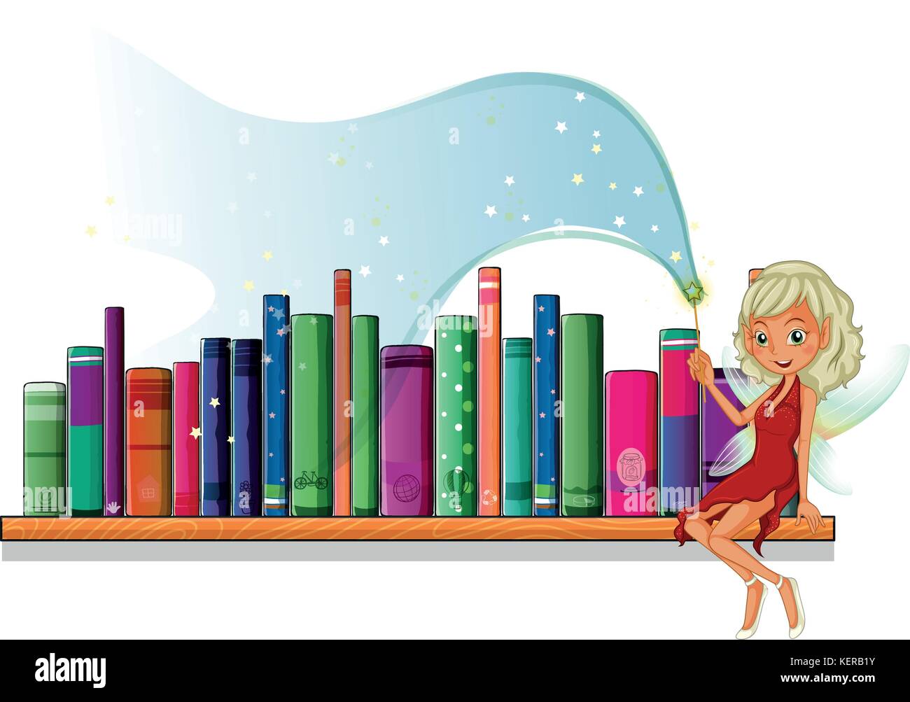 Illustration of a fairy in the library on a white background Stock ...