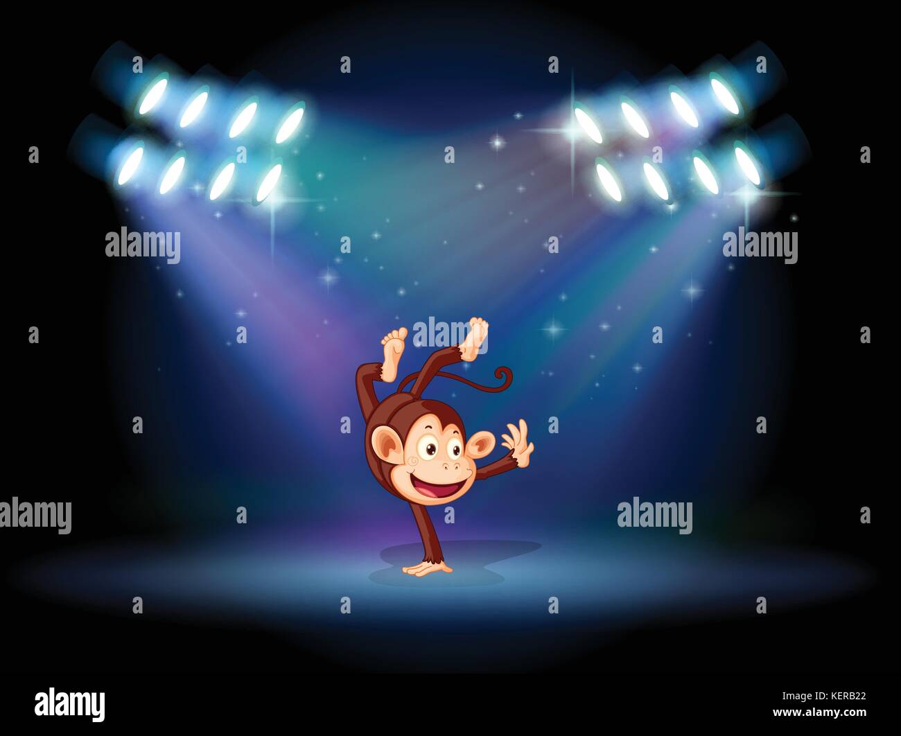 Illustration of a monkey dancing at the center of the stage Stock ...