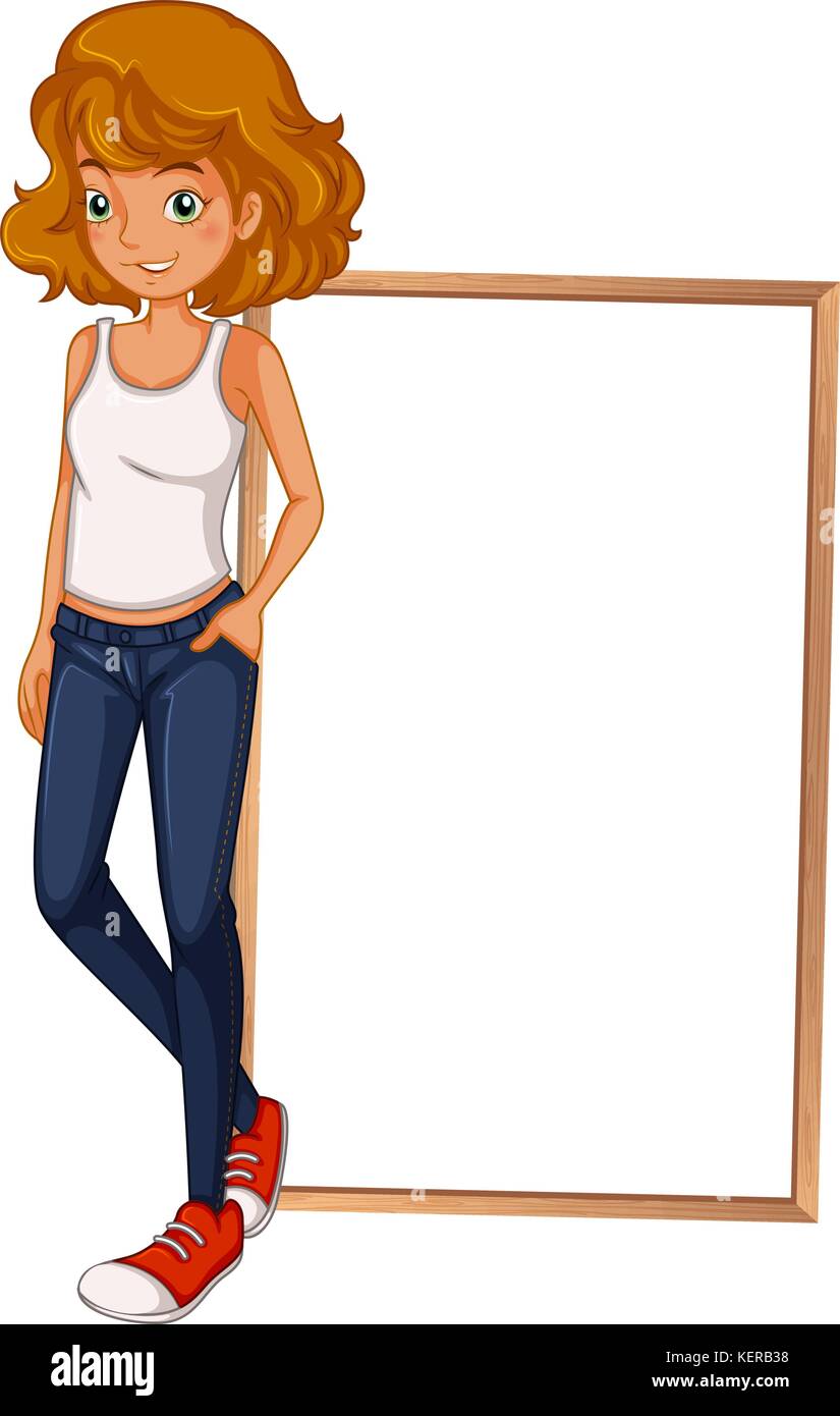 Illustration of a girl wearing a sando and a tight jeans in front of an ...