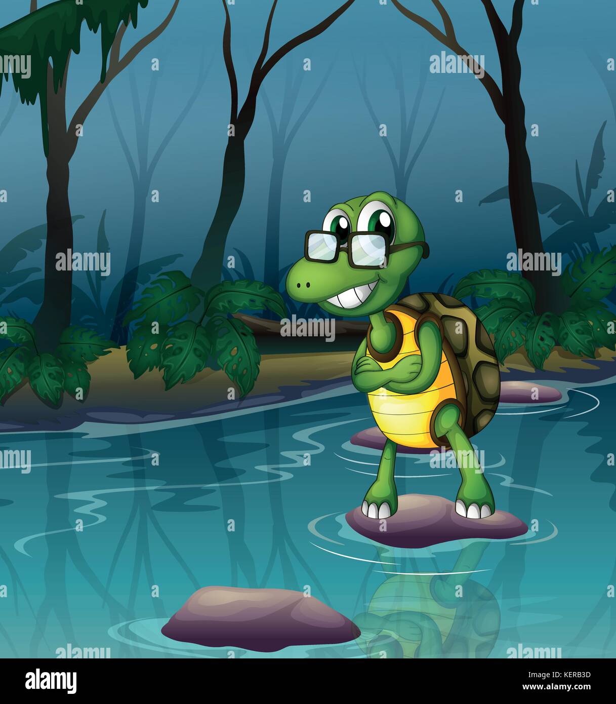 Illustration of a turtle in the pond Stock Vector Image & Art - Alamy