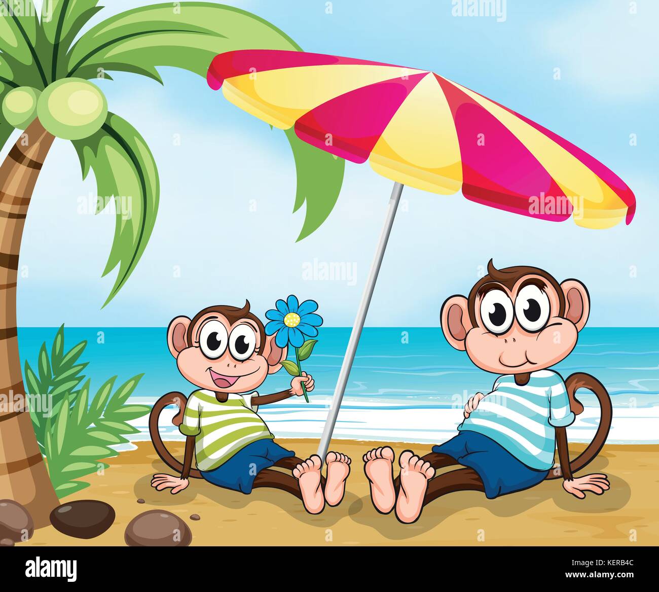 Illustration of a beach with two monkeys Stock Vector Image & Art - Alamy