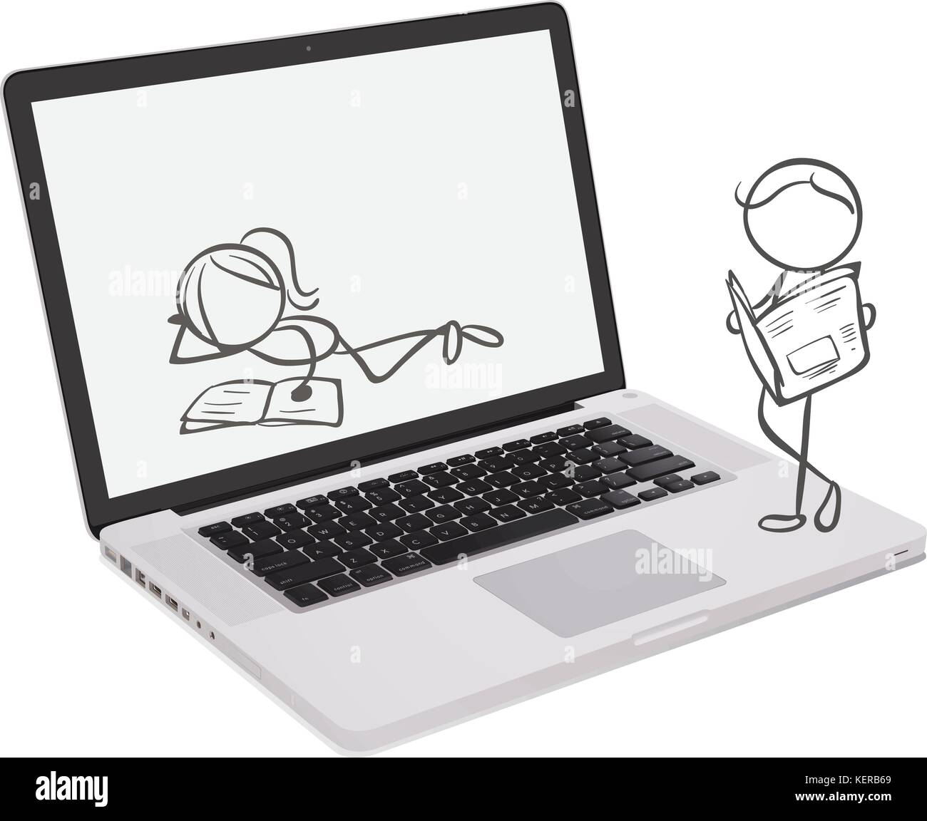 Illustration of a laptop with doodle designs on a white background ...