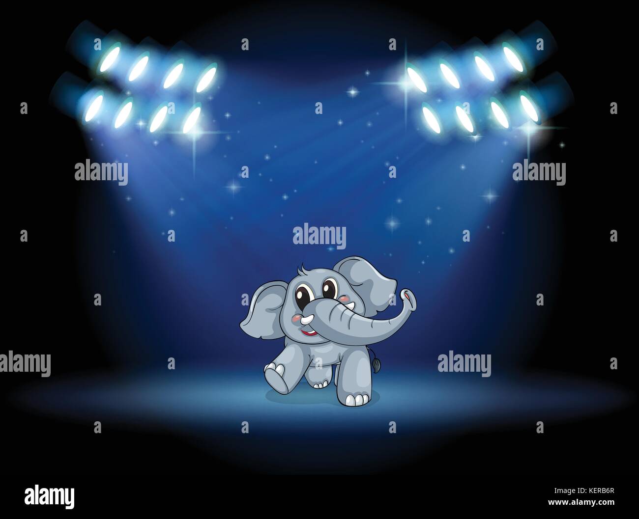 Illustration of an elephant dancing at the stage under the spotlights ...