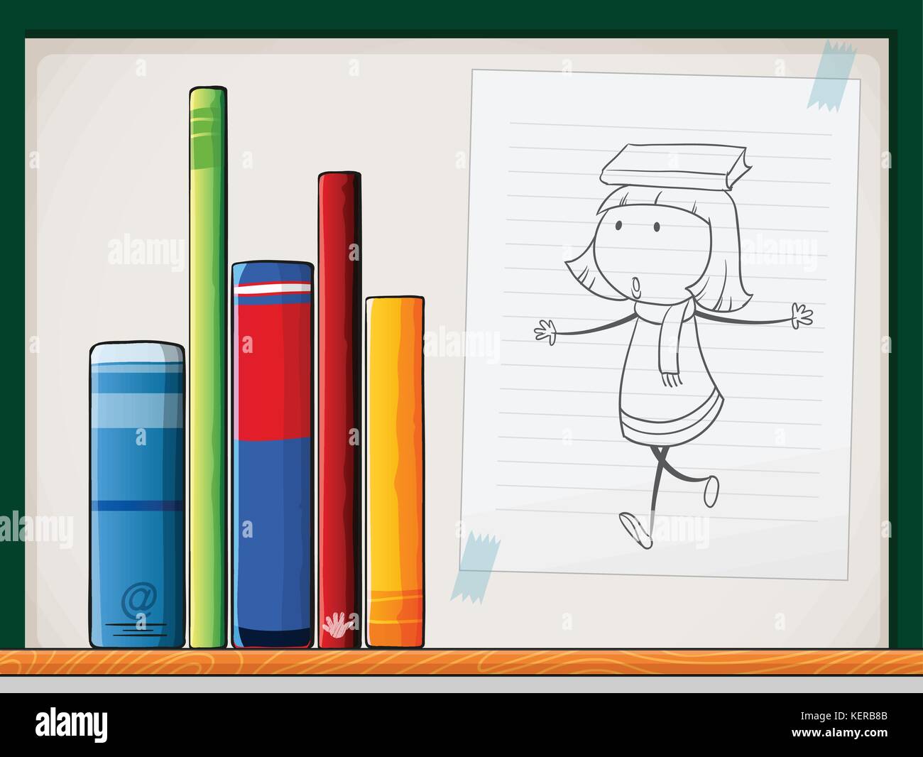 Illustration of a paper with a drawing of a girl beside the books at ...