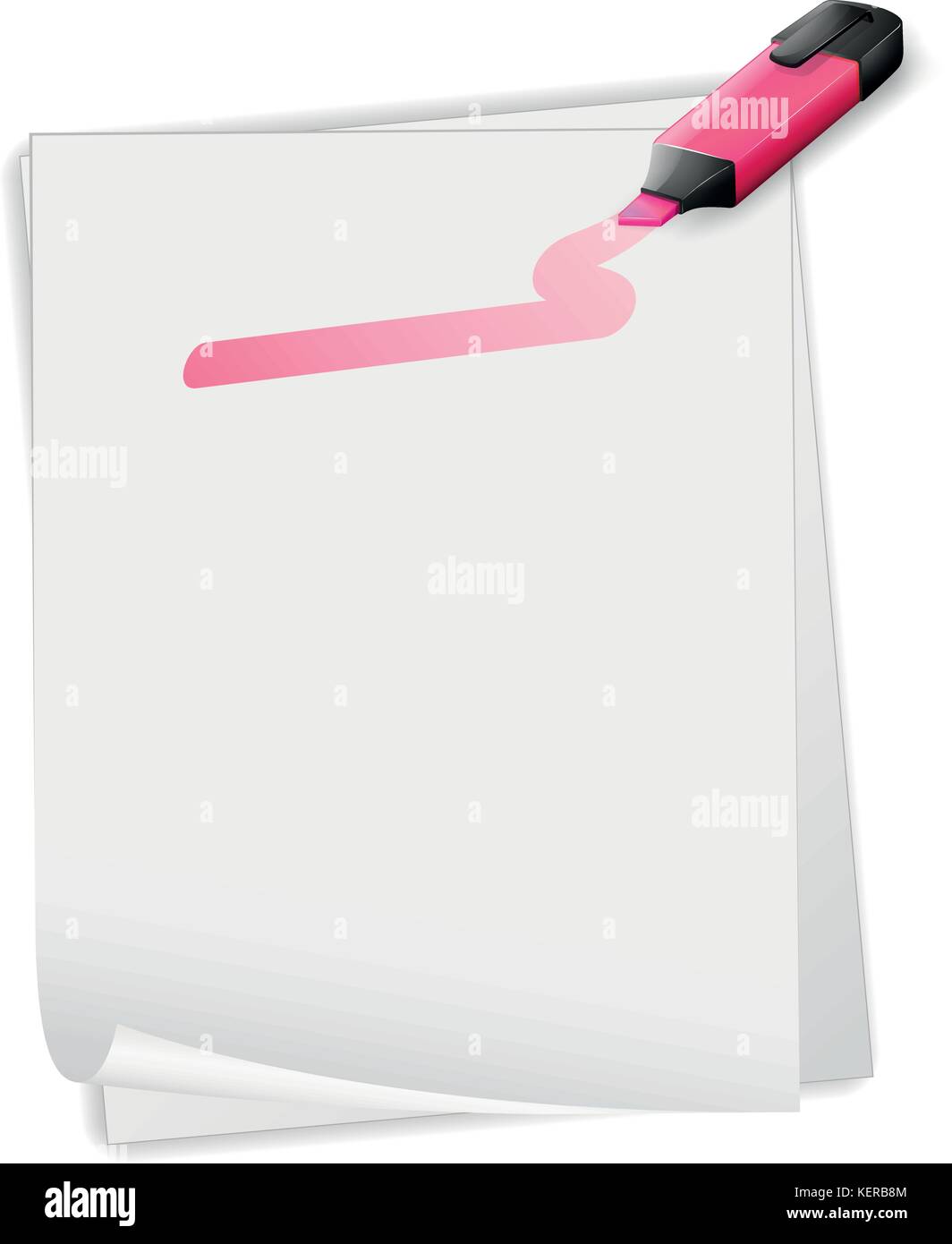 Illustration of a paper with a line of a marker on a white background ...