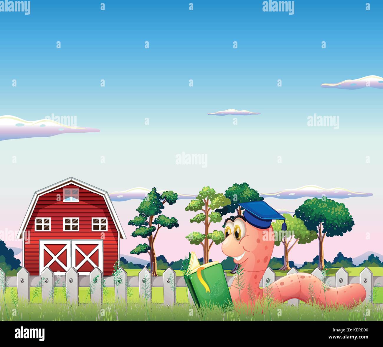 Illustration of a worm reading outside the fence Stock Vector Image ...