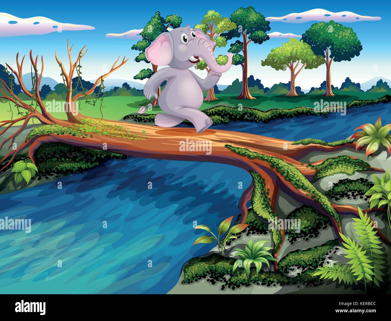 Illsutration of an elephant crossing a tree bridge Stock Vector Image ...