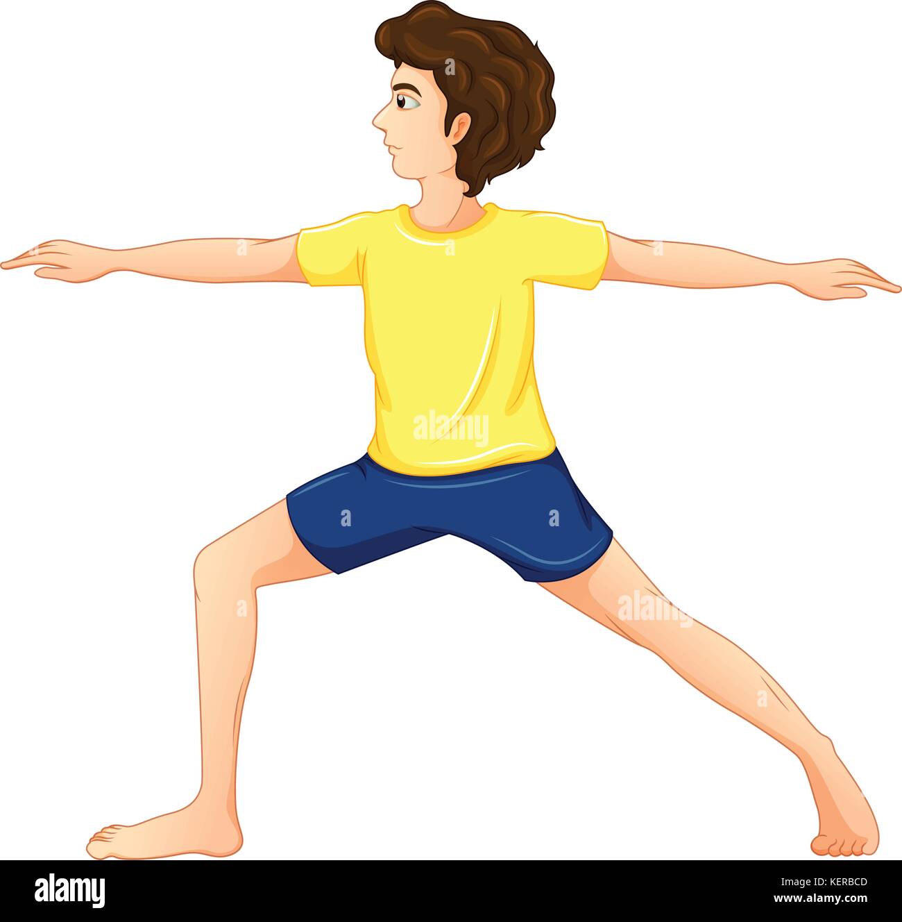 Illustration of a man wearing a yellow tshirt performing yoga on a ...