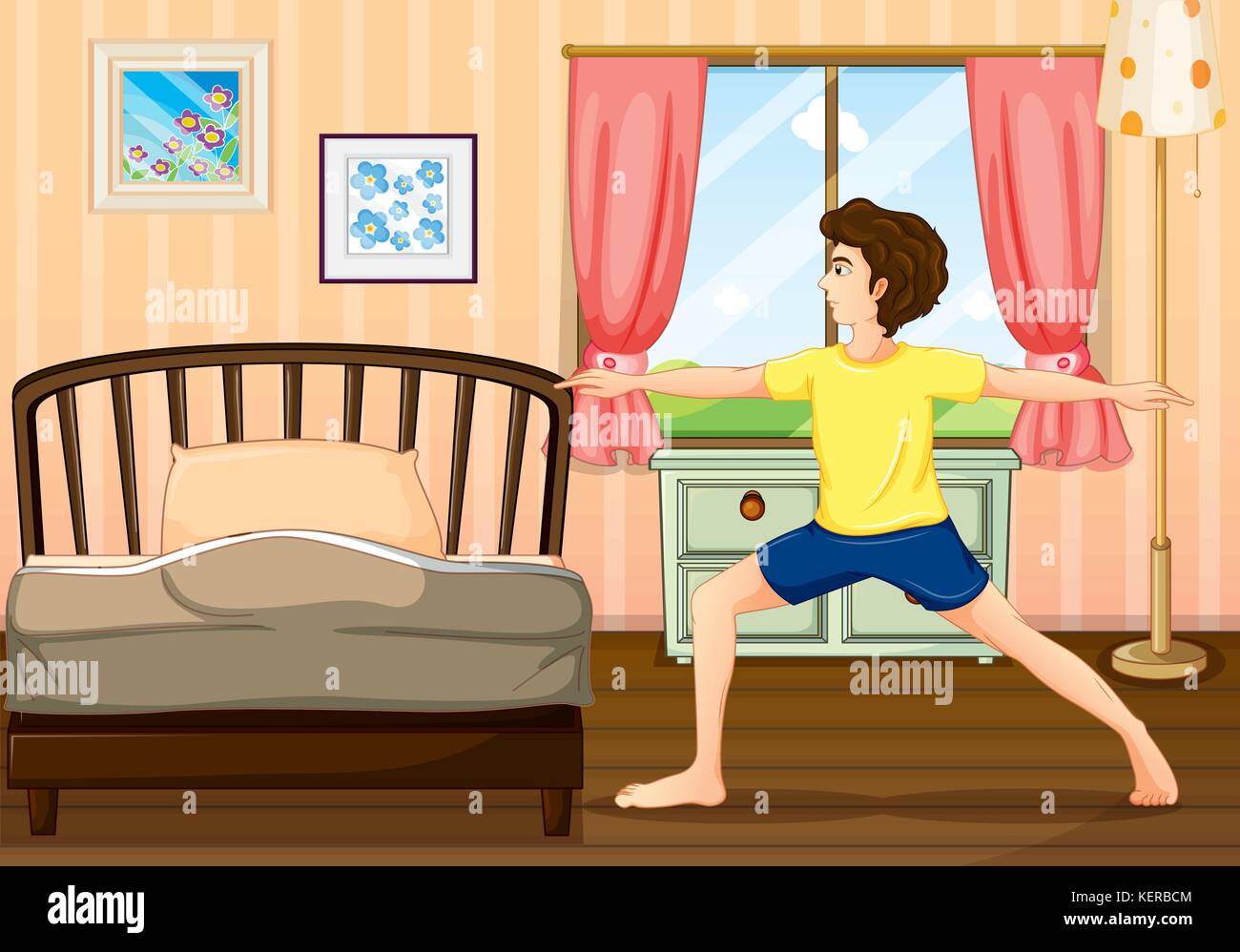 Illustration of a man exercising in his room Stock Vector Image & Art ...