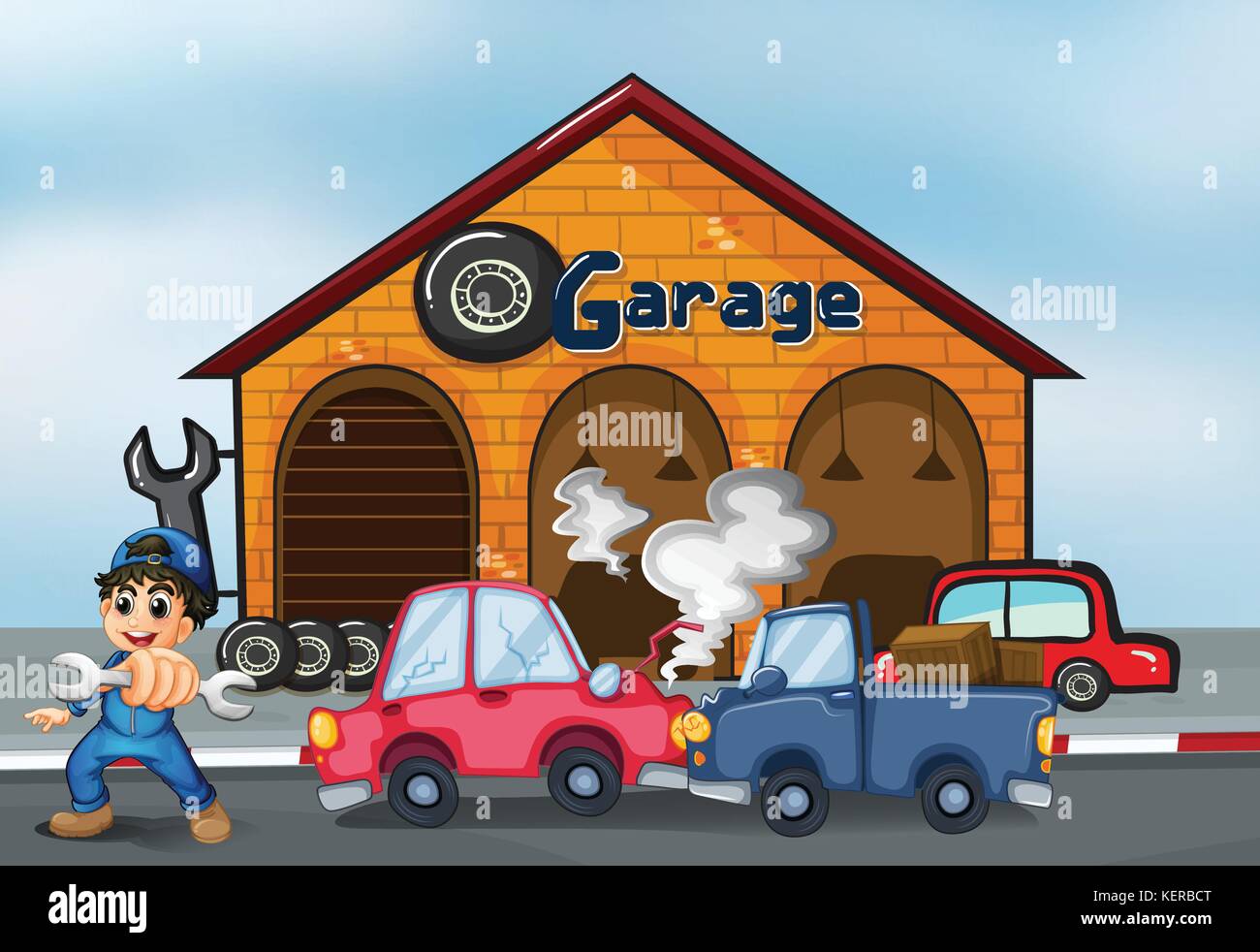 Illustration of the two cars bumping in front of the garage Stock ...