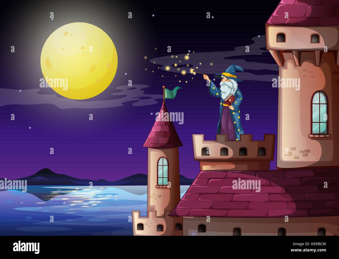Illustration of a wizard in the castle's tower Stock Vector Image & Art ...