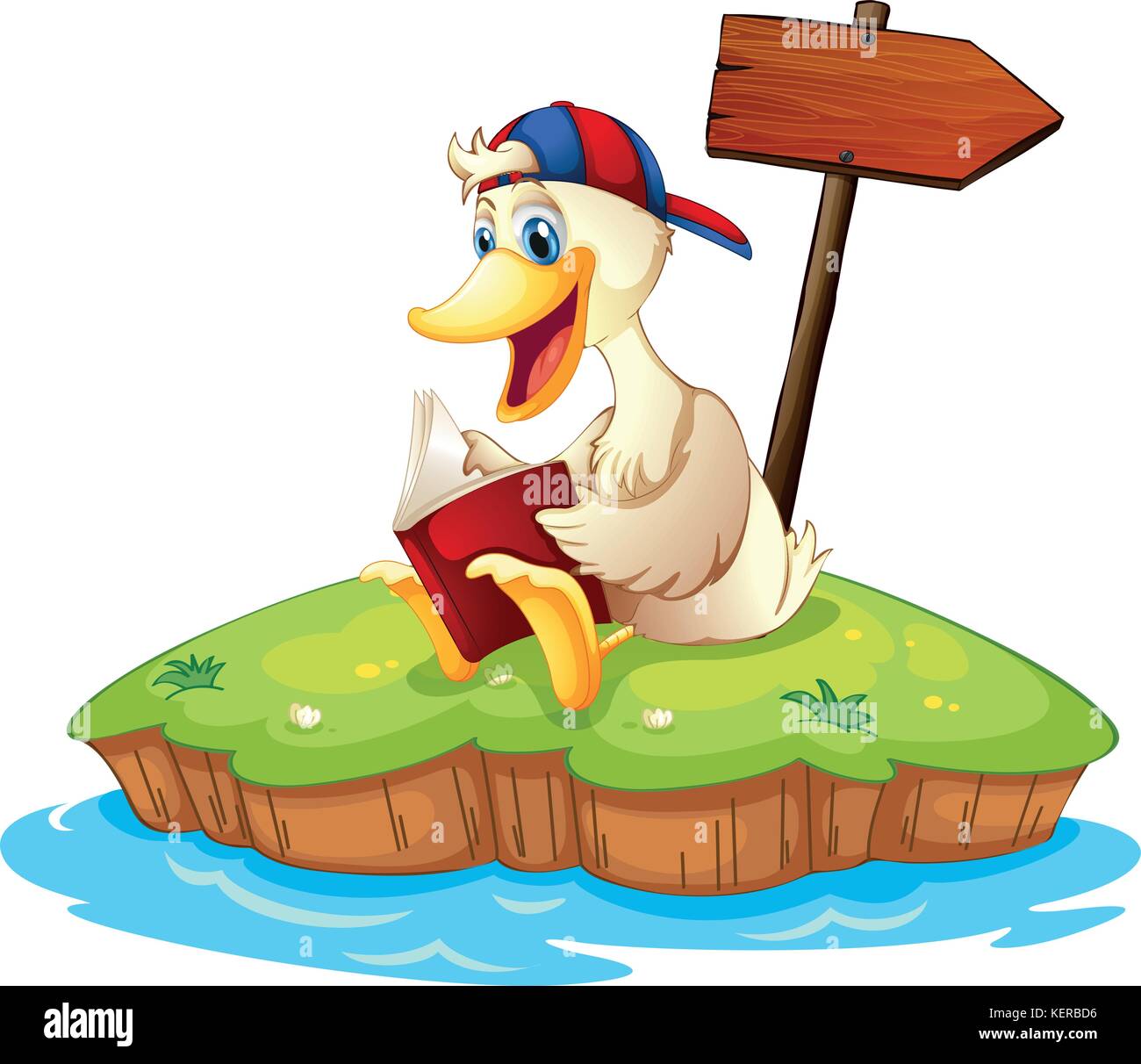 Illustration of a duck reading beside the empty arrowboard on a white ...