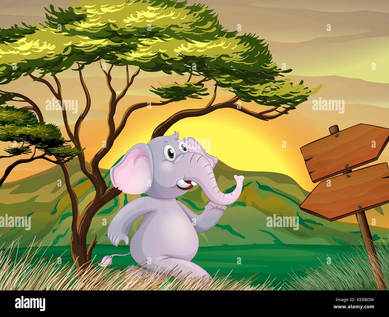 Illustration of an elephant following the arrow signboards Stock Vector ...
