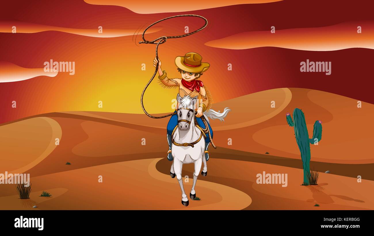Illustration of a boy holding a rope while riding a horse Stock Vector ...