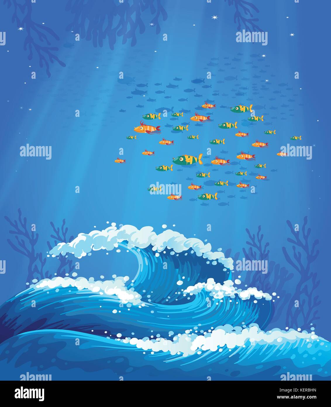 Illustration of a school of fish and the waves Stock Vector Image & Art ...