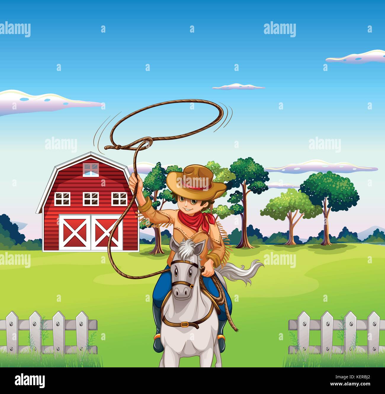 Illustration of a young cowboy in the ranch Stock Vector Image & Art ...