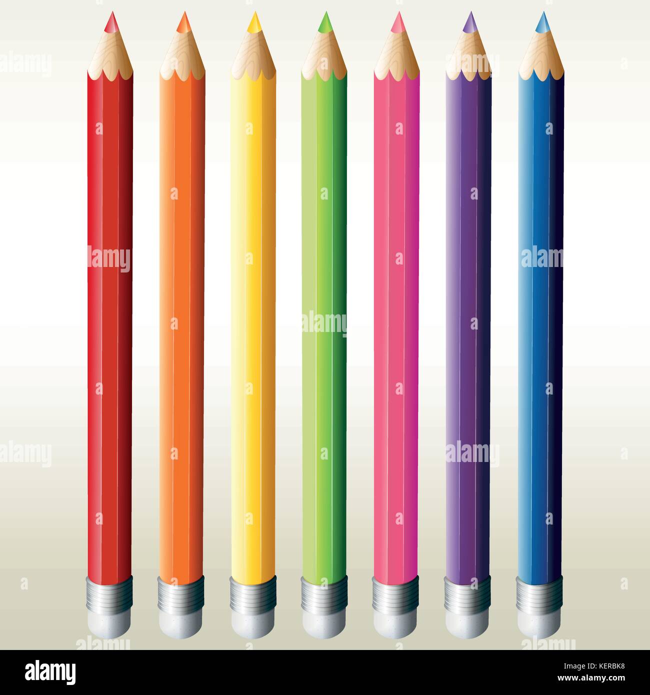 Illustration of the seven colorful pencils on a white background Stock ...