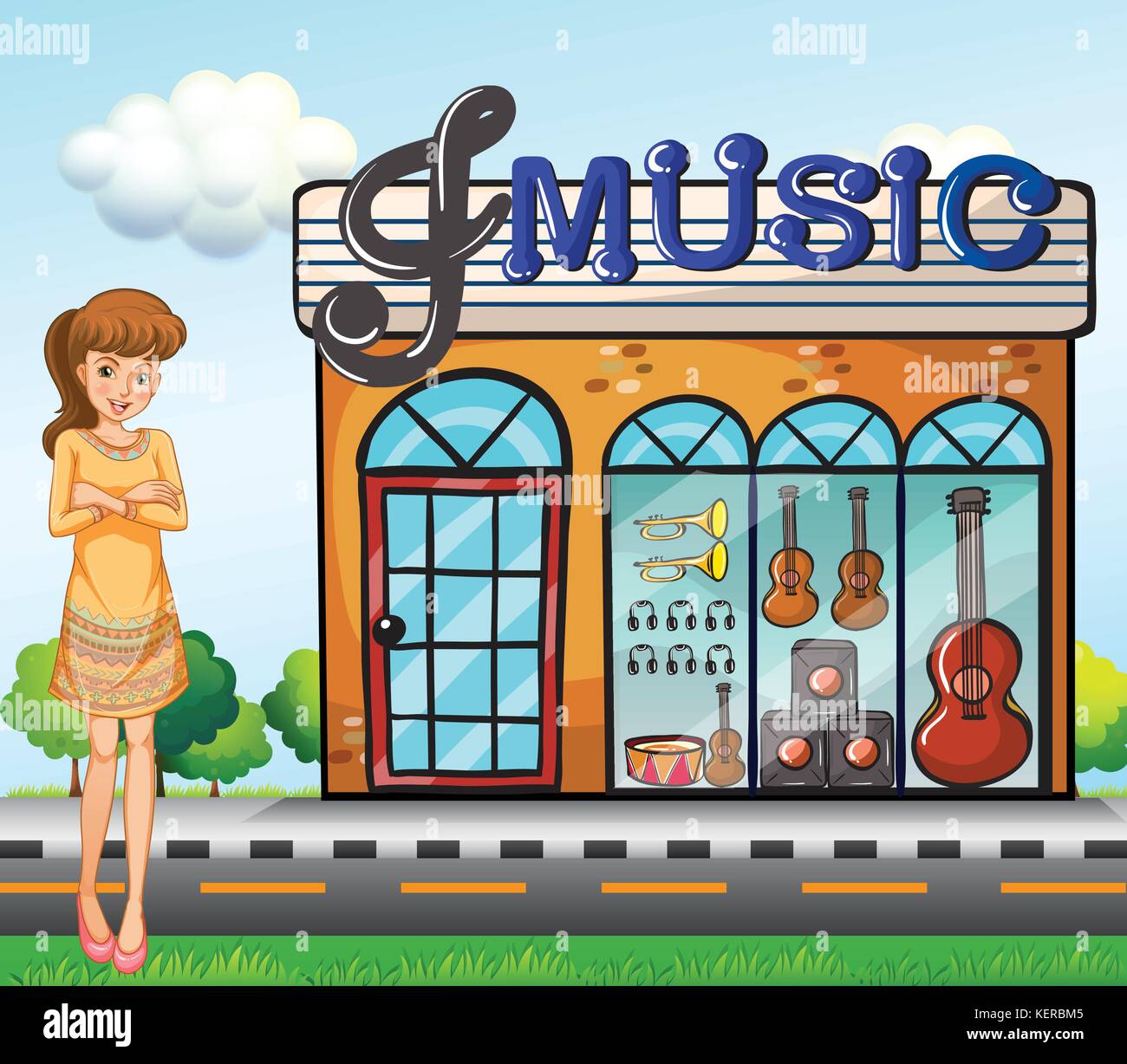 Illustration of a girl near the music shop Stock Vector Image & Art - Alamy