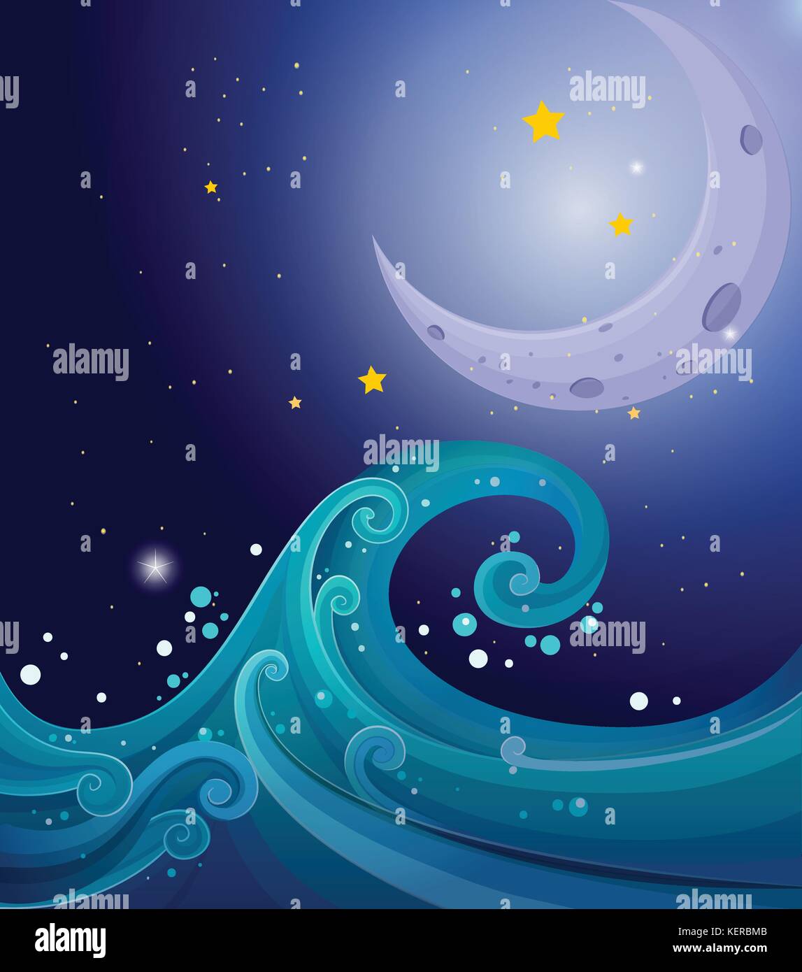 Illustration of an image of the sea waves with a moon Stock Vector ...