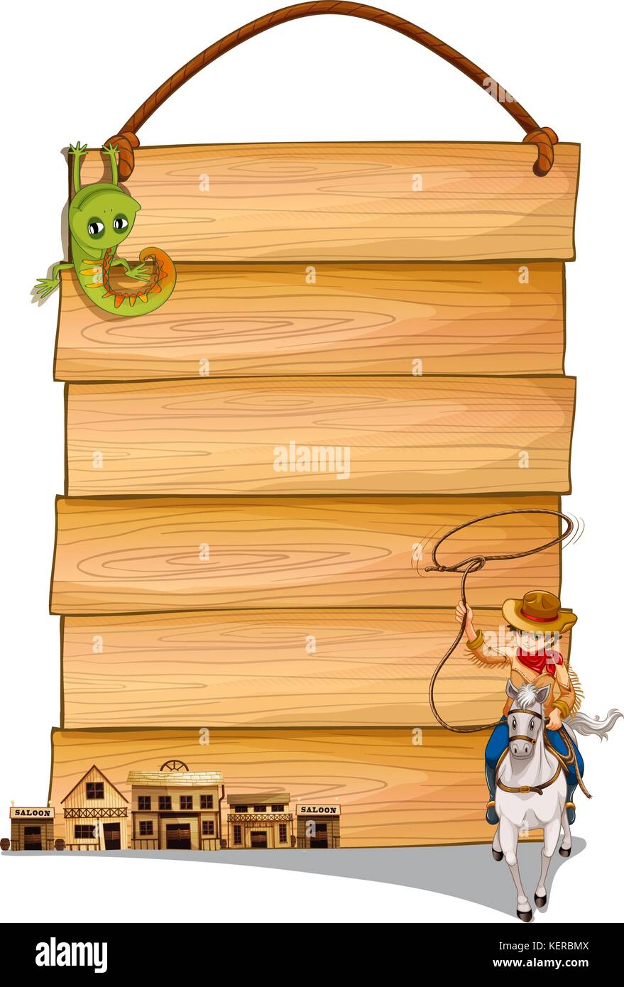Illustration of a cowboy riding a horse, saloon bars and lizard in ...