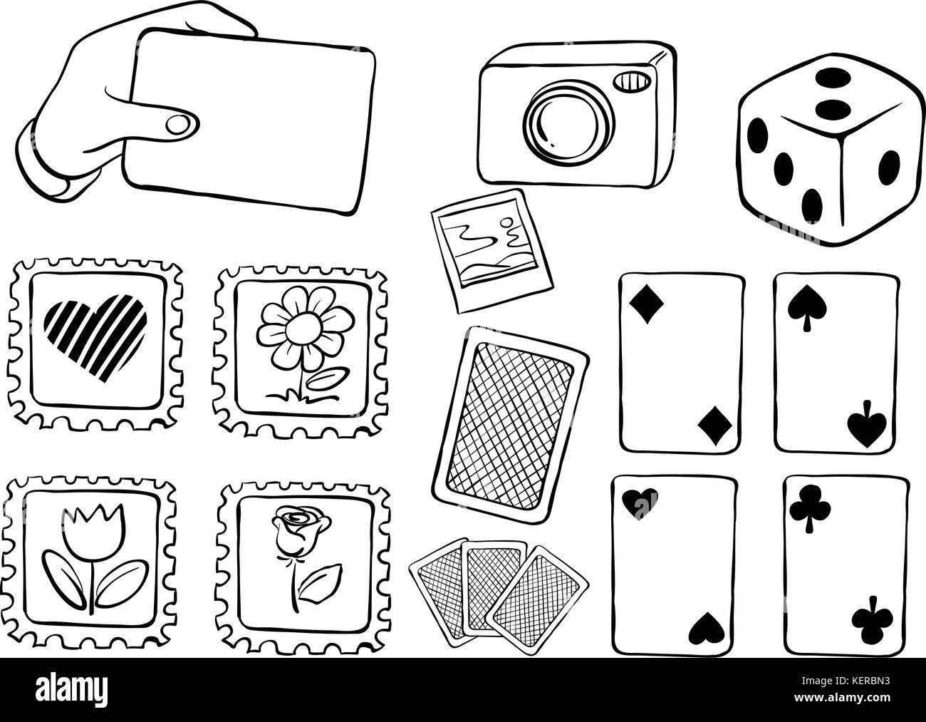 Illustration of the different cards in doodle design on a white ...