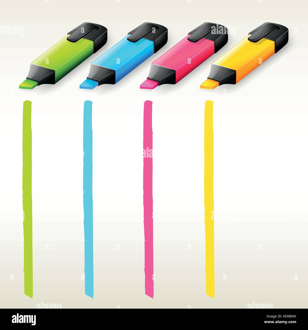 Illustration of the colorful highlighters on a white background Stock ...