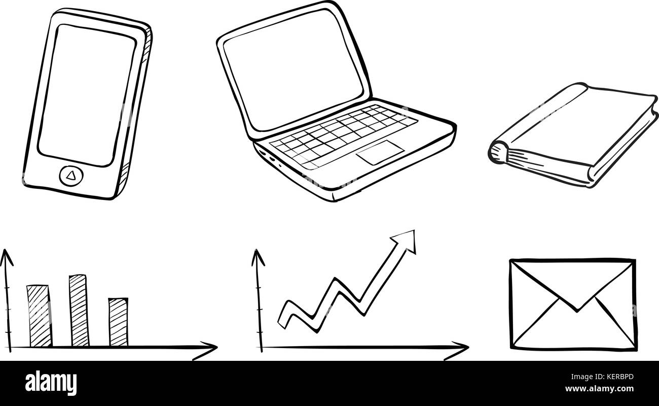 Illustration of a doodle set of the different gadgets on a white ...