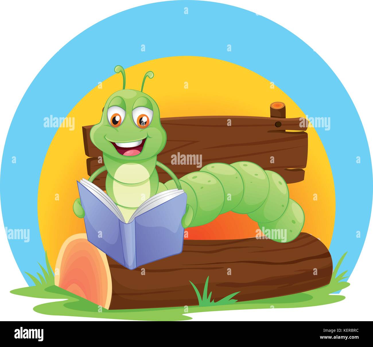 Illustration of a worm reading a book on a white background Stock ...