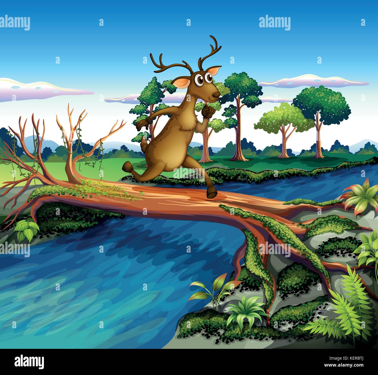 Illustration of a deer crossing the river Stock Vector Image & Art - Alamy