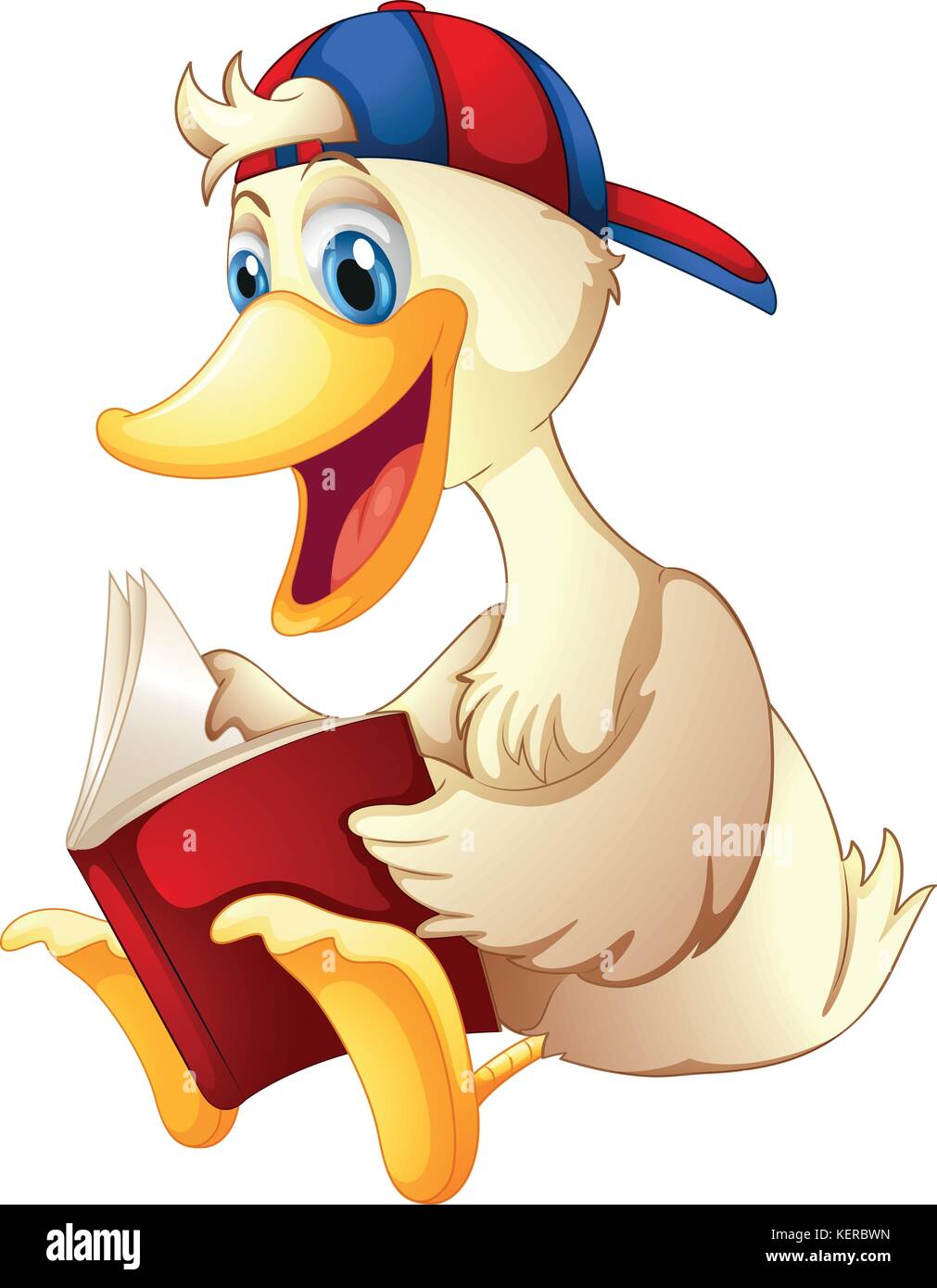 Illustration of a happy duck reading a book on a white background Stock ...