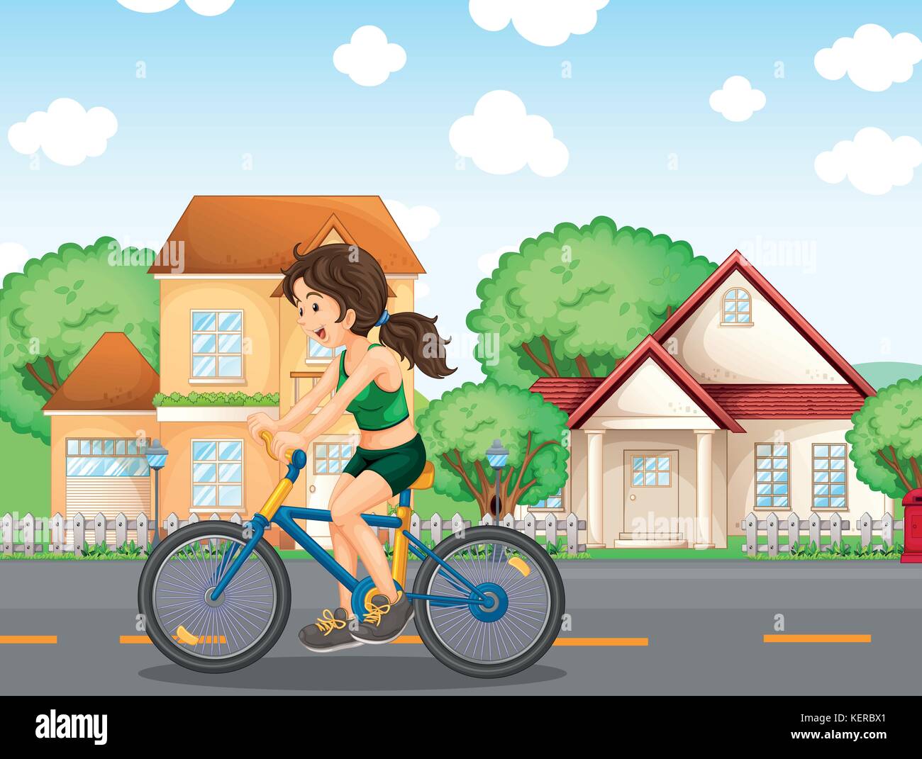 Illustration of a girl biking Stock Vector Image & Art - Alamy