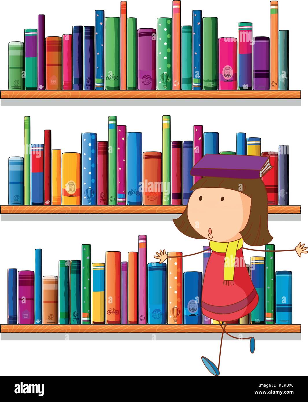 Illustration of a girl balancing a book above her head in front of the ...
