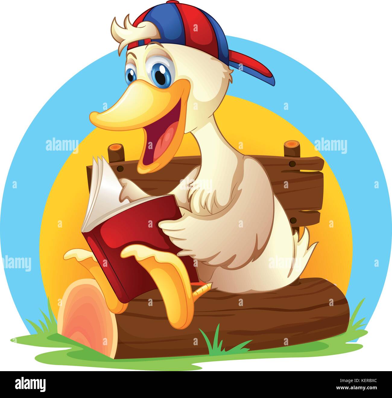 Illustration of a happy duck reading on a white background Stock Vector ...