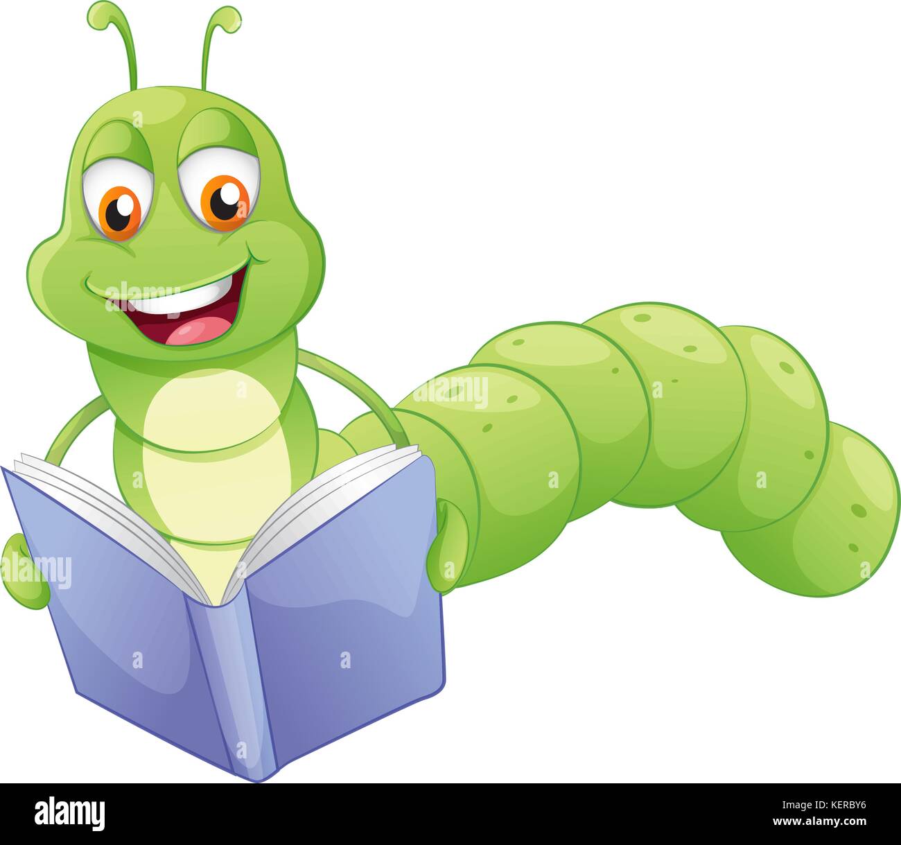 Illustration of a smiling worm reading on a white background Stock ...