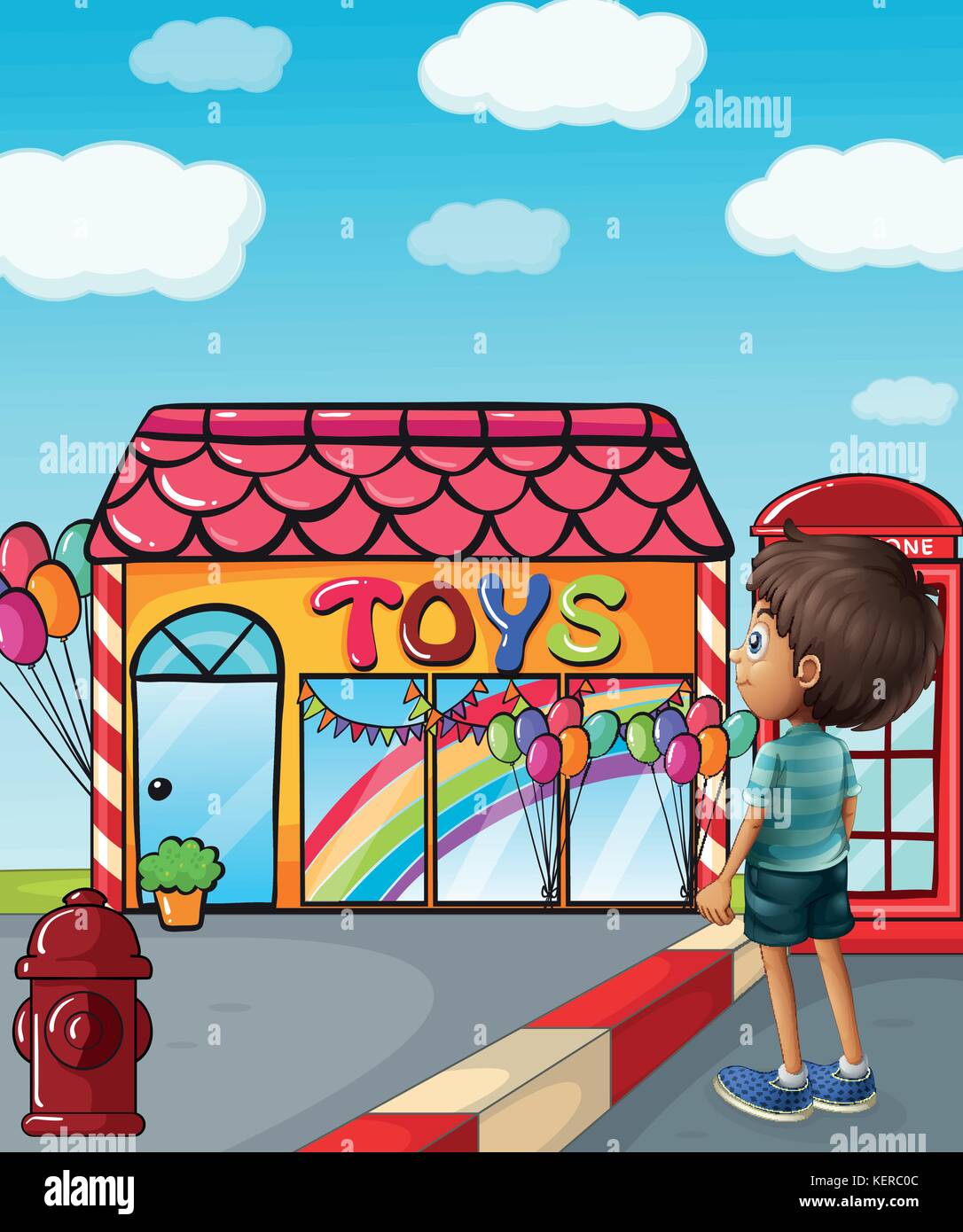 Illustration of a boy standing near the toy store Stock Vector Image ...