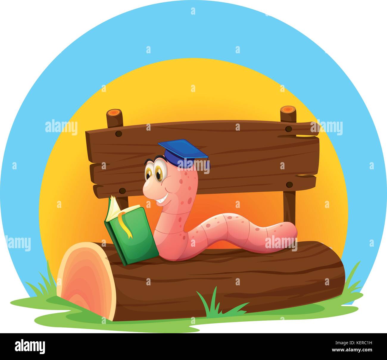 Illustration of a worm reading a book above a trunk with an empty ...