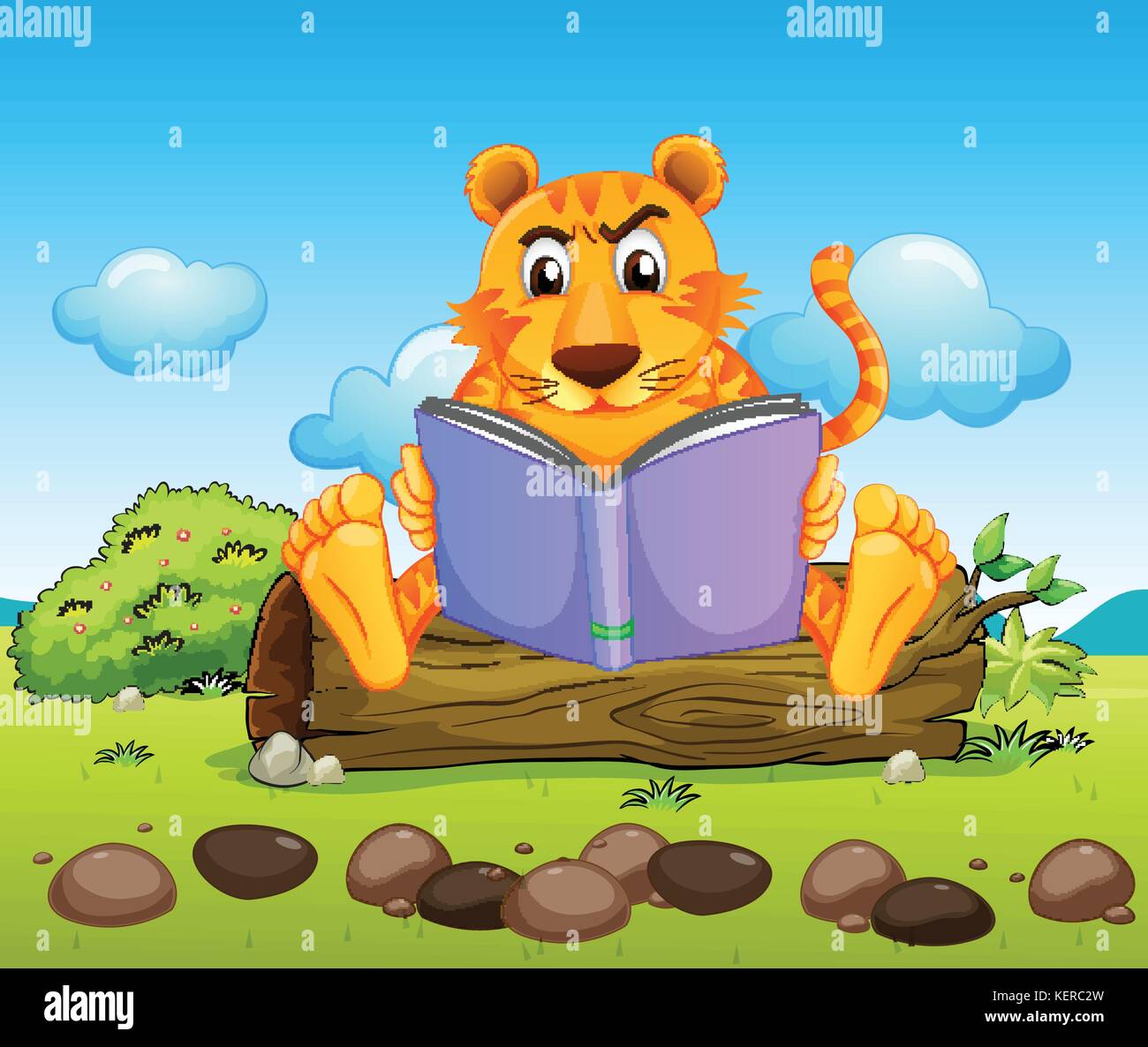 Illustration of a tiger reading a book seriously Stock Vector Image ...