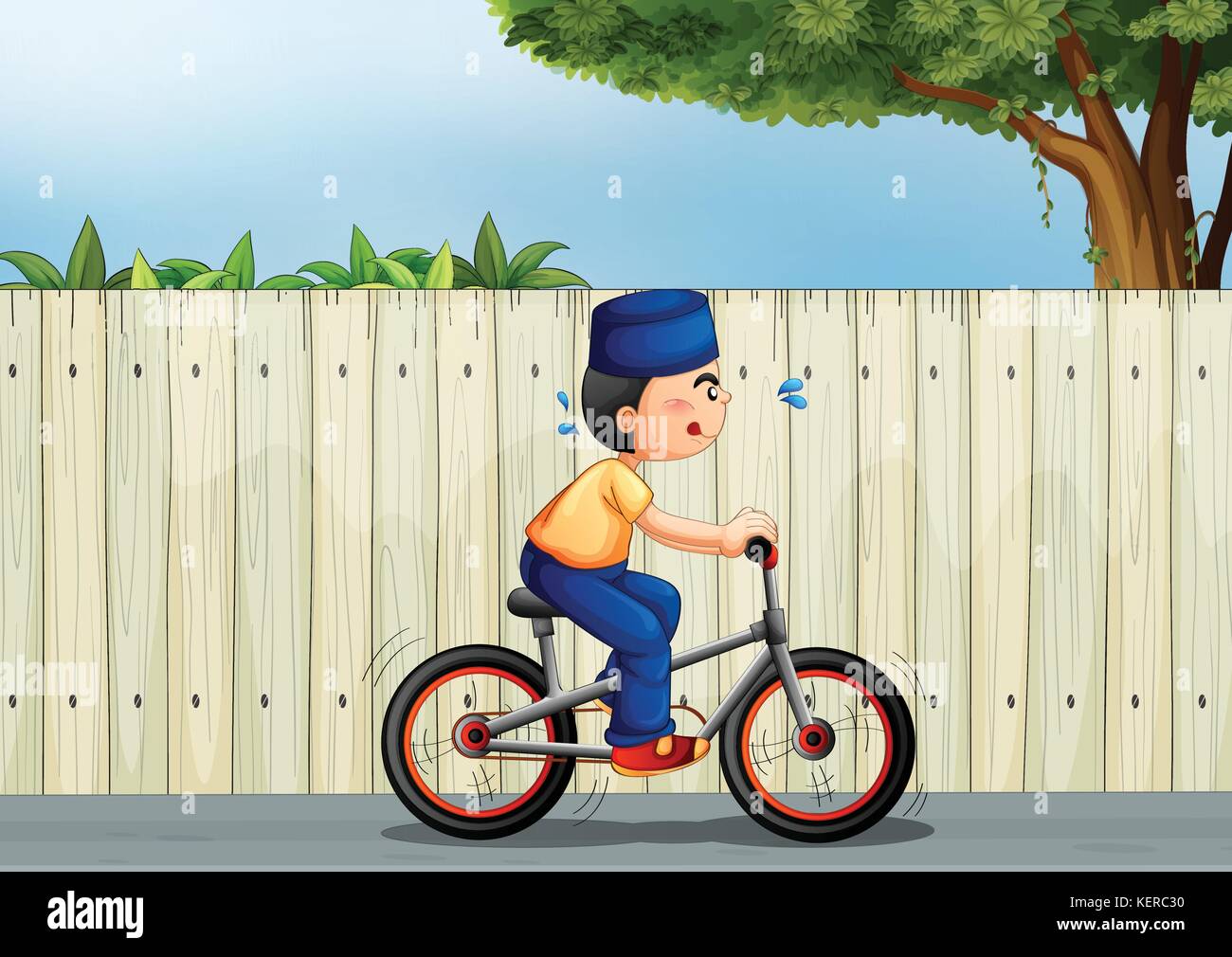 Illustration of a tired boy biking Stock Vector Image & Art - Alamy