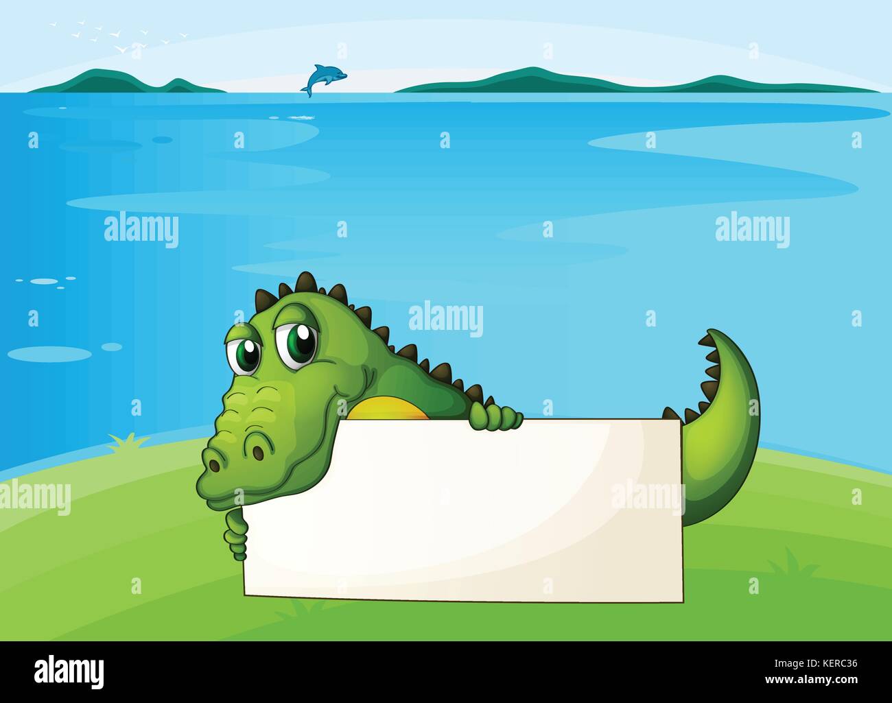 Illustration of a crocodile holding an empty signboard Stock Vector ...