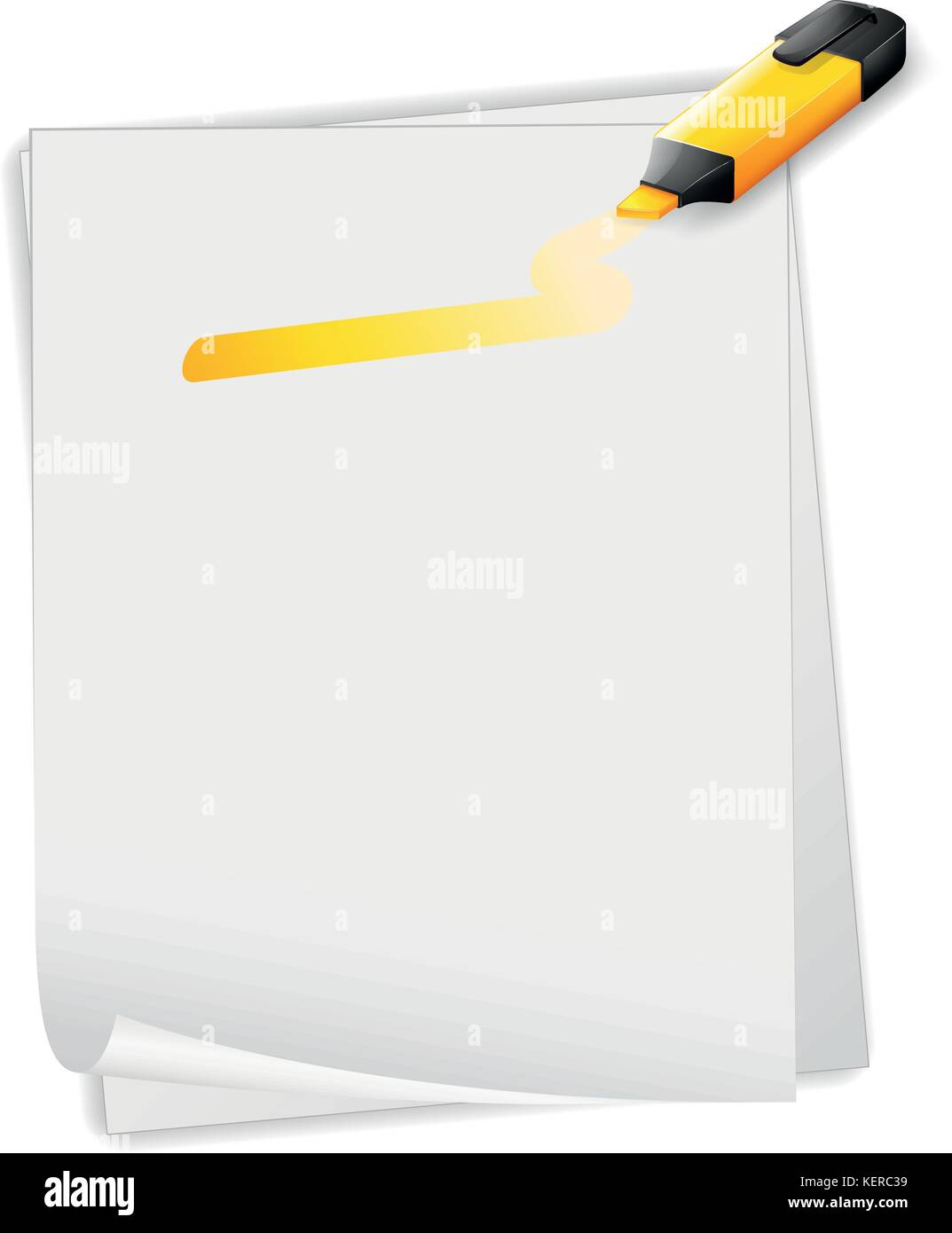 Illustration of an empty paper with an orange highlighter on a white ...