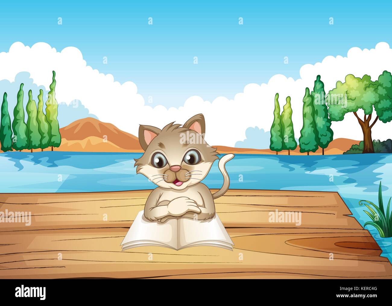 Illustration of a cat reading a book at the port Stock Vector Image ...